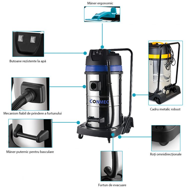 Aspirator industrial Conmec Pro: 3600 W și 80 L